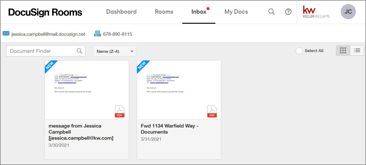Email Documents or Email Communication to Your DocuSign Account – KW ...
