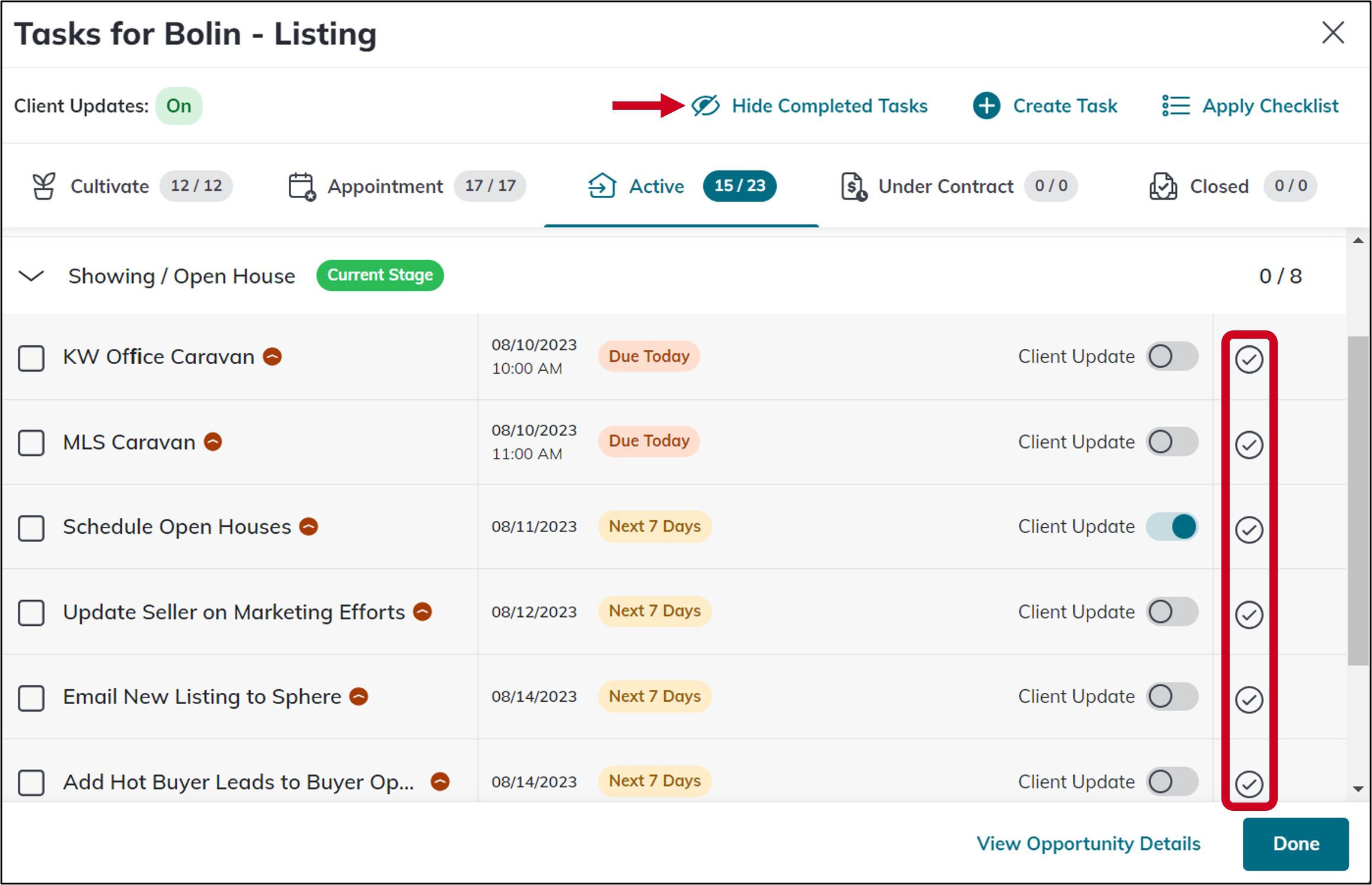 Manage Task Checklist Items in a Specific Opportunity – KW Answers
