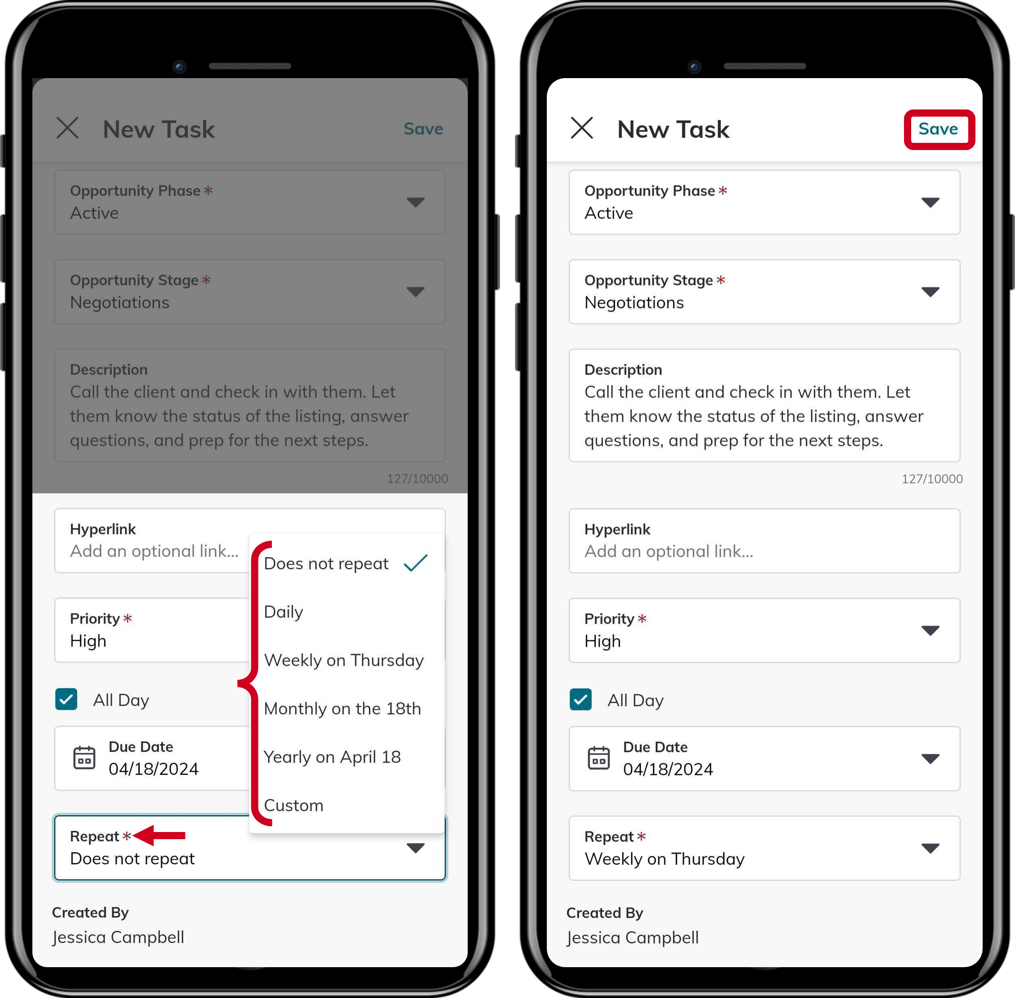 Create a Repeating Task for an Opportunity Using the Command App – KW Answers