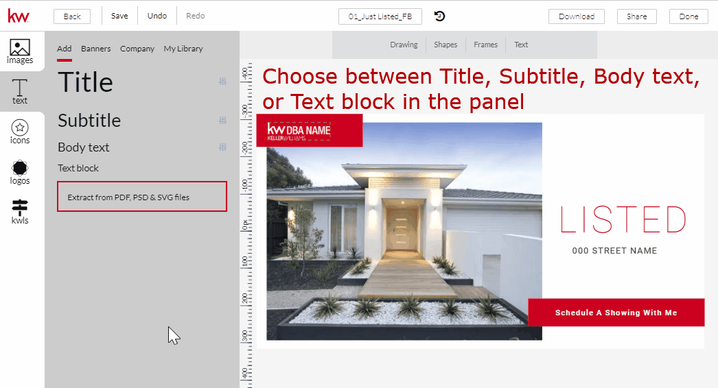 Use the Text Panel in the Design Editor – KW Answers