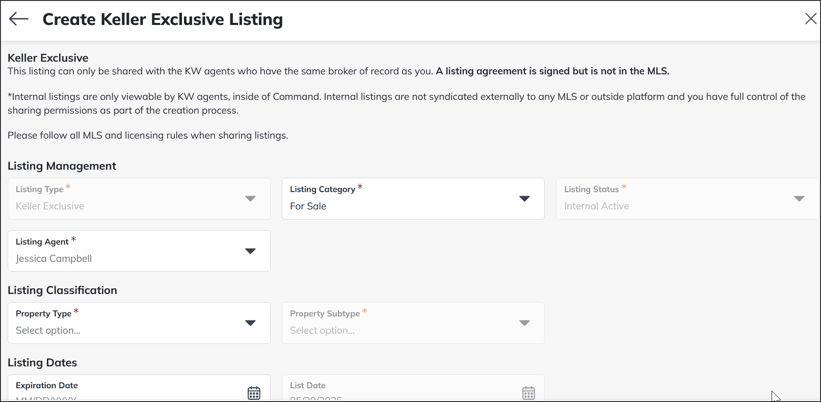 Quickly Create an Internal Listing for an Opportunity – KW Answers