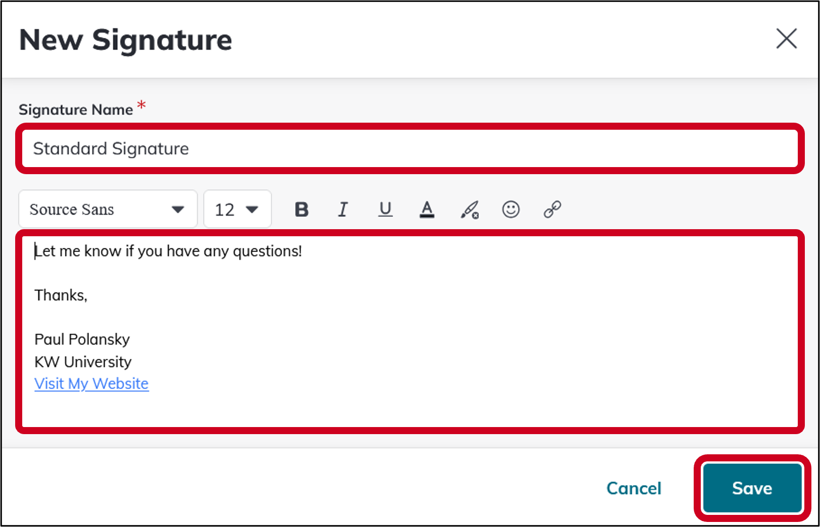 Create and Manage Signatures for Sending One-Off Emails in Command – KW Answers