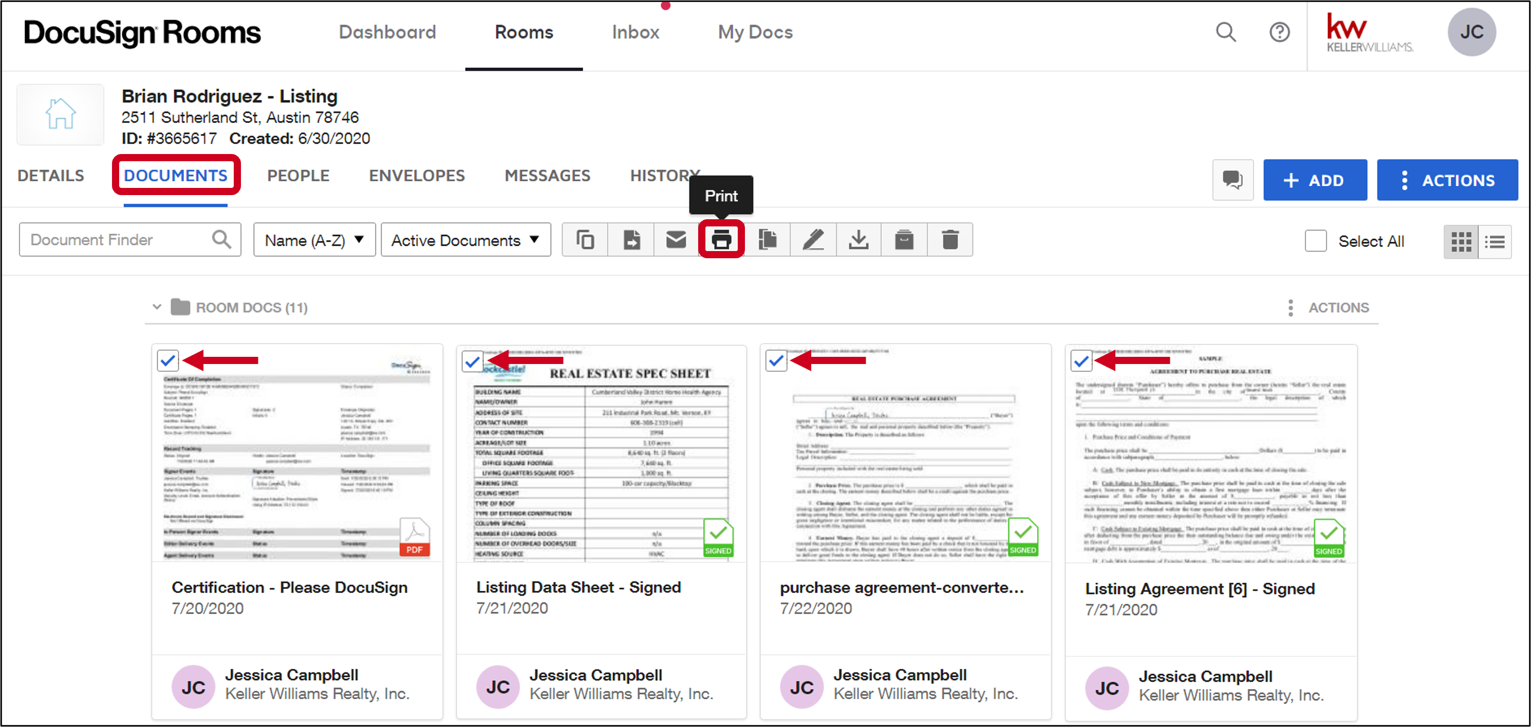 Imprimir documentos en DocuSign Rooms – KW Respuestas